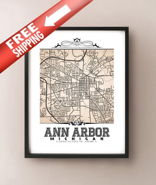 Ann Arbor Michigan Map Art Print Vintage Sepia Style by Etsy | ufurnish.com