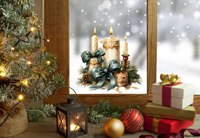 Christmas Window Sticker, Candle Decal, Double-Sided Reusable Sticker ...
