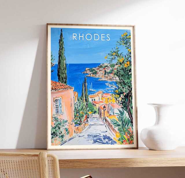Rhodes Poster, Greece Prints, Wall Art, Decor, Art Print, Greek Island ...
