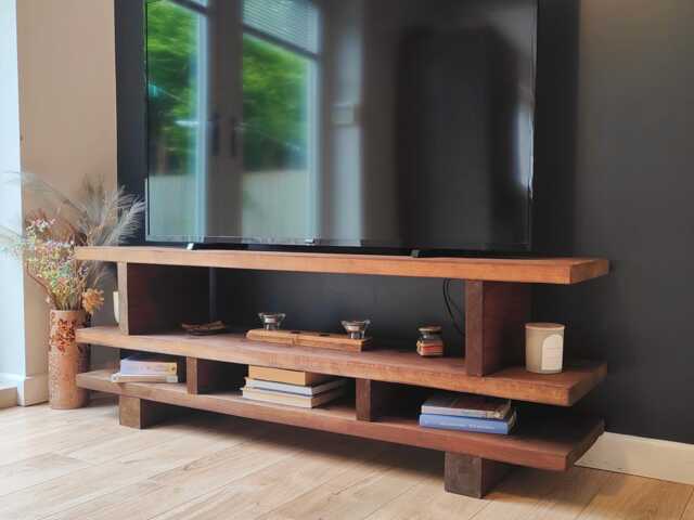 Rustic Tv Stand - Handmade Solid Wood Unit, Farmhouse Media Console ...