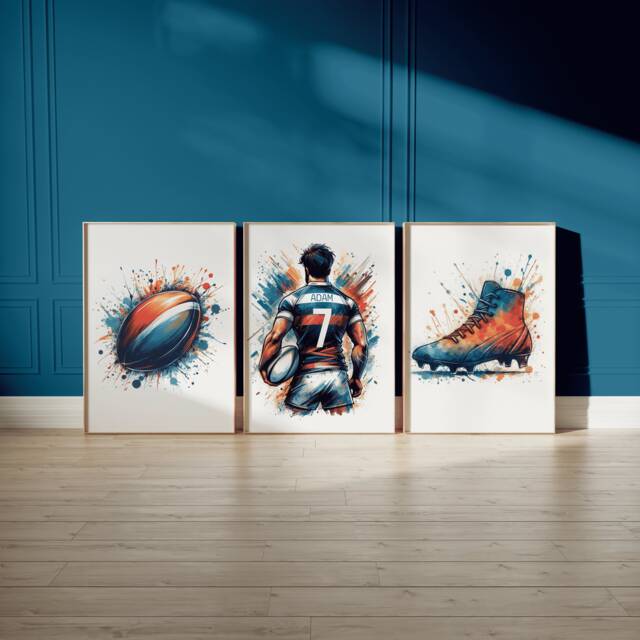 Personalised Boys Rugby Posters - Set Of 3 Poster Prints - Custom Kids ...