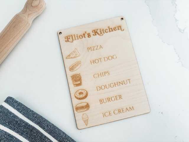 Personalised Toy Kitchen Sign, Wooden Play Cafe Menu, Custom Room Decor ...
