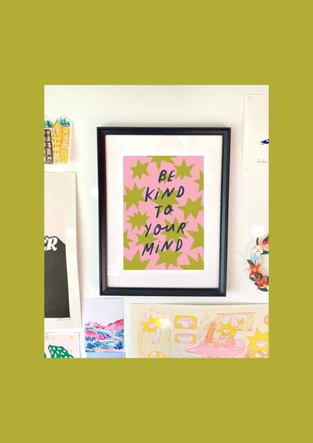Be Kind To Your Mind Art Print Positive Affirmation, Pink & Yellow ...