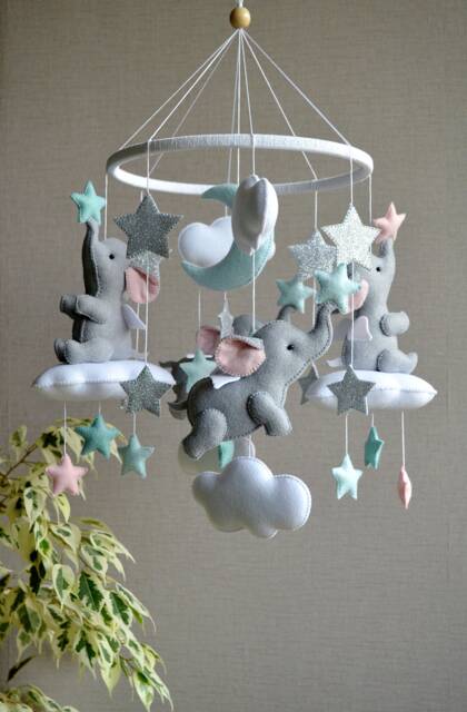 Elephant Baby Mobile, Crib Mobile Of Felt Elephant, Boy, Woodland ...