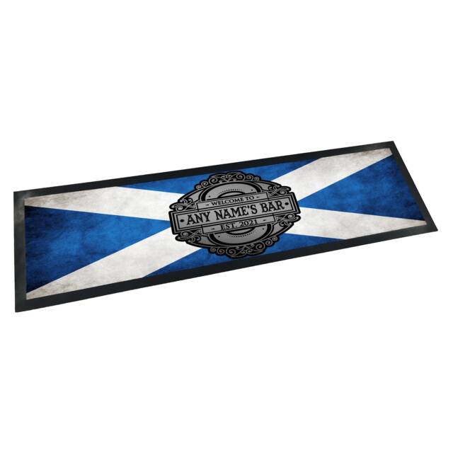 Personalised Any Name's Bar Scotland Flag Grunge Effect Rubber Runner ...