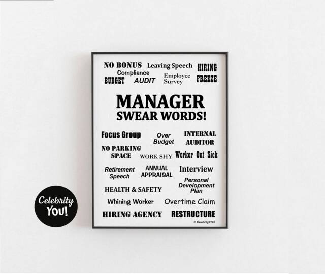 Manager Swear Words Print, Boss Office Decor, Funny Birthday Leaving ...