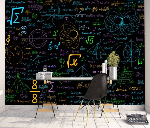 Math Formulas Color Chalk Blackboard Gift, Art Print Photomural ...
