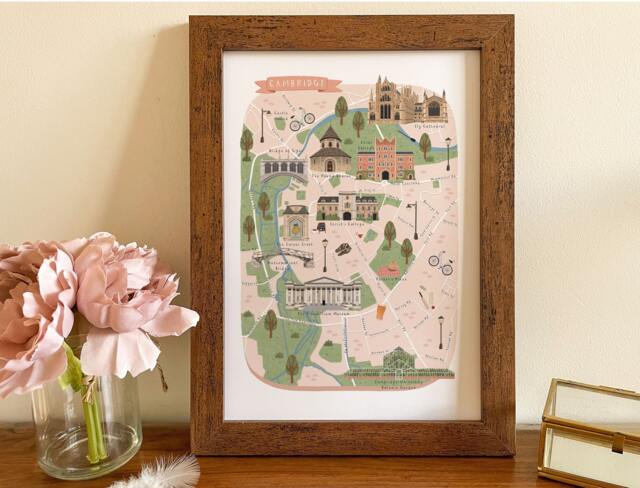 Cambridge Map, Illustrated University Poster, Print, Art, Illustration ...
