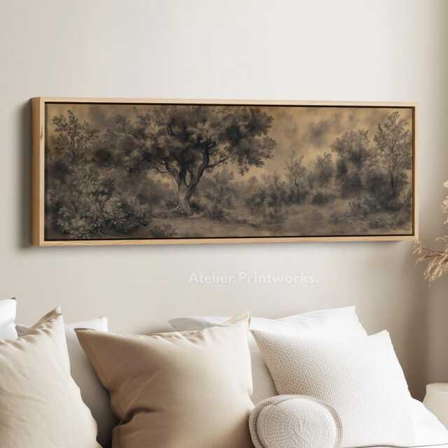 Vintage Forest Long Narrow Horizontal Wall Art, Large Canvas Decor, Art ...