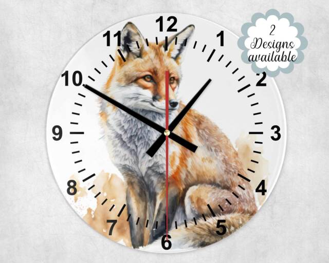 Elegant Glass Watercolour Fox Wall Clock - Charming Home D??cor Accent ...