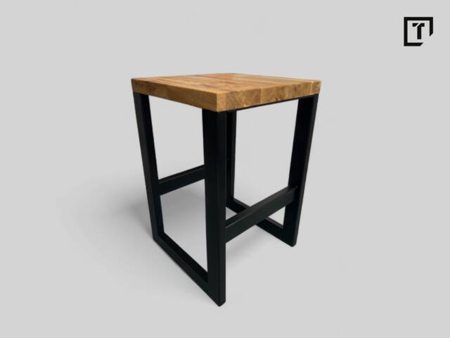 Industriedesign Loft Stahl Holz Eiche Massiv - Hocker Holzhocker Stool ...