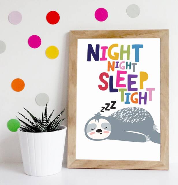 Sloth Nursery Print, Girls Rainbow Colourful Bedroom Decor, Wall Art by ...
