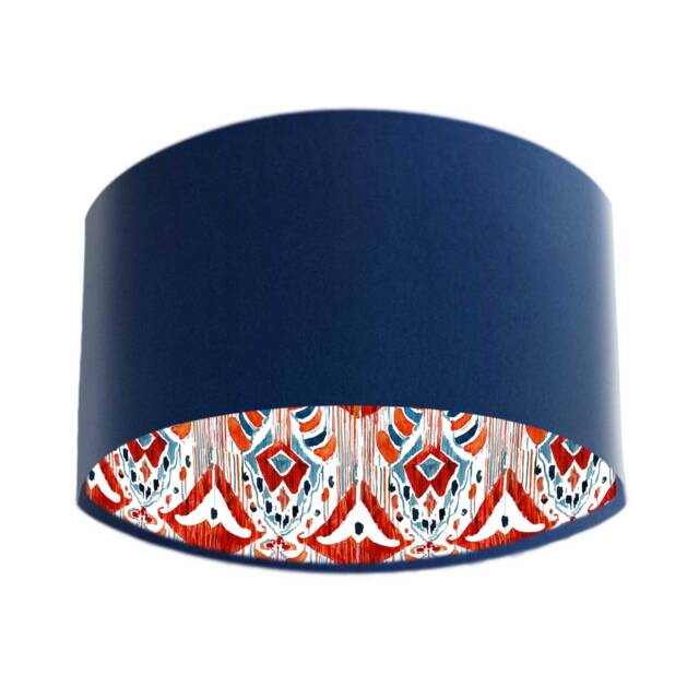 Navy Blue Velvet Lampshade With Red Ikat Fabric Lining, Lampshades For ...
