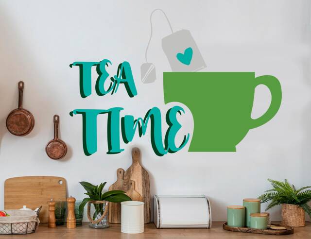 Tea Time Wall Decal - Big Letters Drink Cup Bathroom Decor Custom Vinyl ...