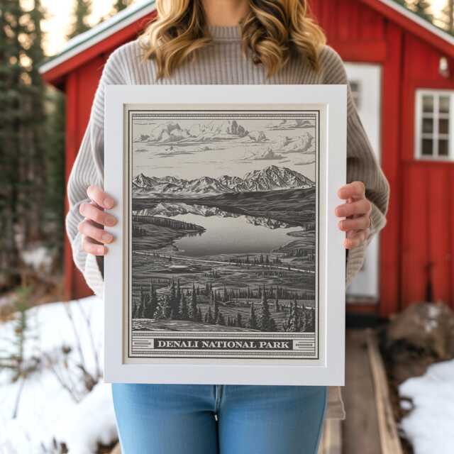 Denali National Park Lithograph Style Print - Vintage Alaska Archival ...