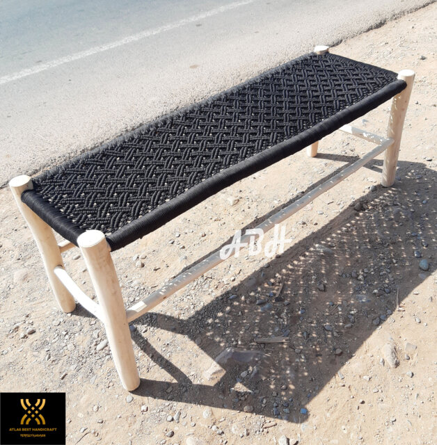 Moroccan Wooden Bench, Handmade Woven Bench Made Of Macrame , Wood ...