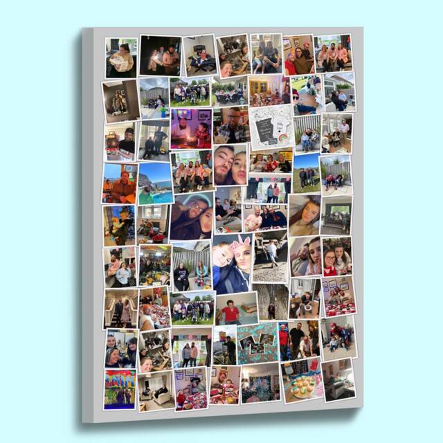 Personalised Photo Collage Up To 100 Pictures Randomly Scattered Create A Framed Canvas Print ...