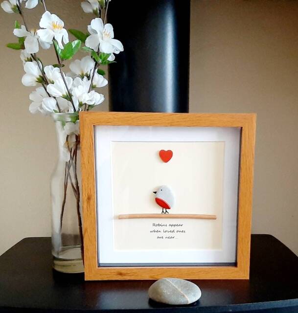 Framed Robin Pebble Art Memorial Keepsake by Etsy | ufurnish.com