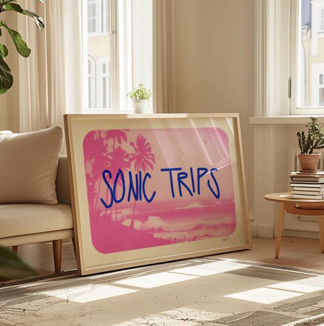 Sonic Trips, A0, A1, A2, A3, A4 Surfing Poster, Surf Art, Beach, Print ...