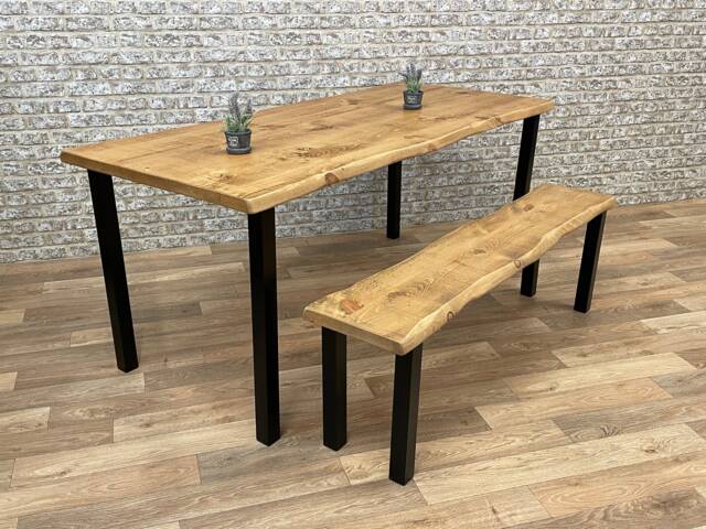 Industrial Dining Table, Live Edge Steel Vertical Leg Kitchen Table by ...