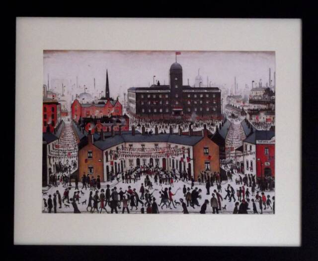 L S Lowry Art Print - V E Day Satin Black Frame With White Mount ...