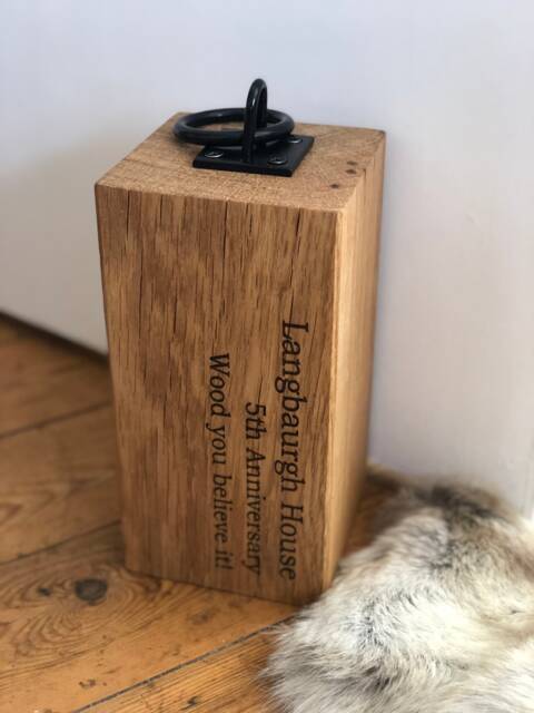 Personalised Solid Oak Rustic Door Stop - 5 Year Wedding Anniversary ...