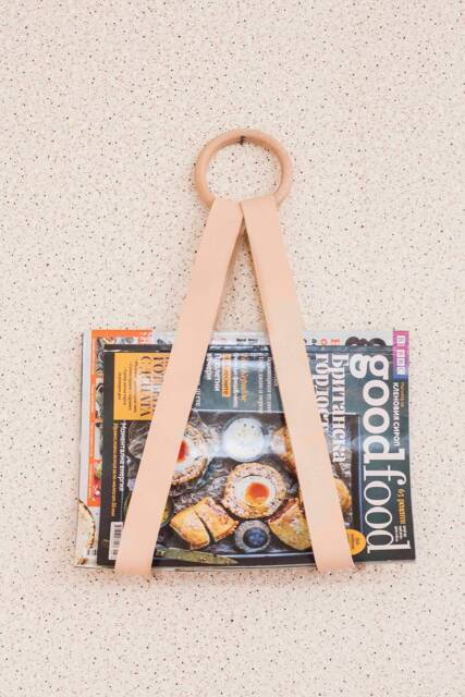 Magazine Holder, Wall Hung Leather Strap, Mounted File Rack, Office ...