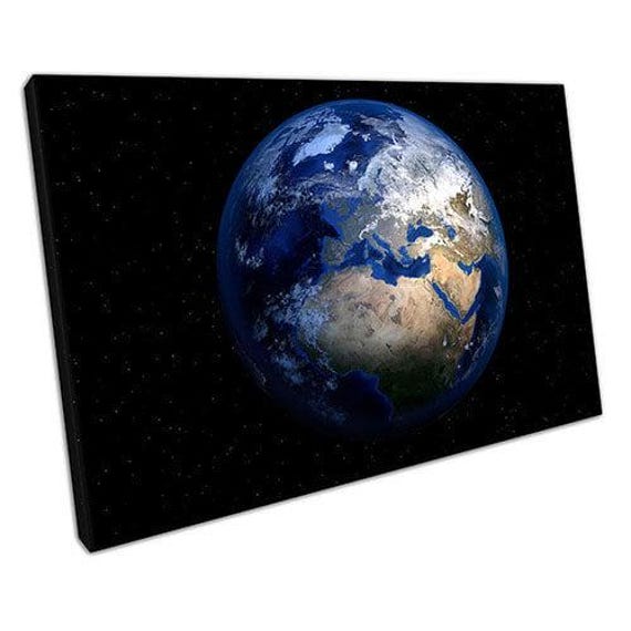 Vibrant Blue Earth Canvas Print Globe Wall Art For Home & Office Decor ...