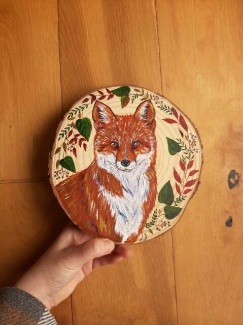 Hand-Painted Fox Art Cottagecore Wood Slice Wall Decor by Etsy ...