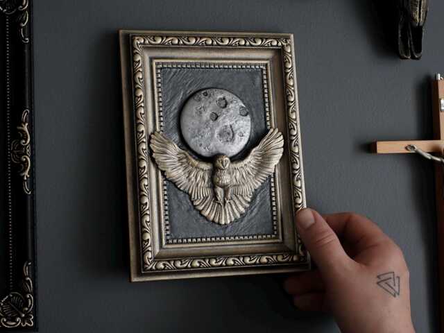 Owl Wall Art, Full Moon Plaque, Original Sculpture, Gothic Home Decor ...