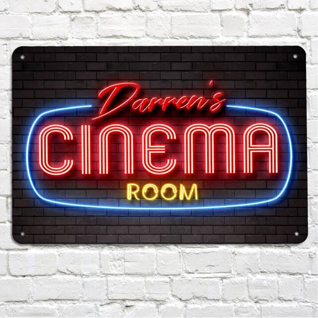 Personalised Home Cinema Sign - Movie Room Metal A4 Plaque Wall Decor ...