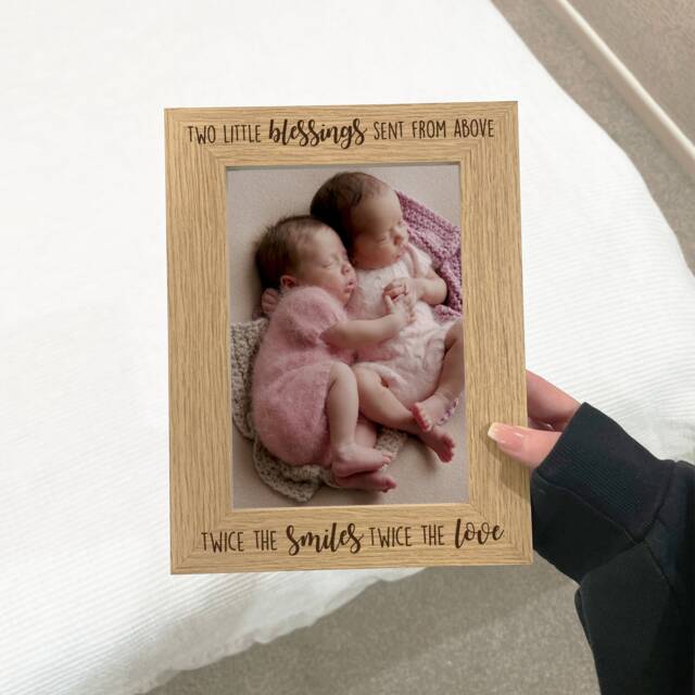 Twins Photo Frame, Engraved Wooden Frame For Twins, Baby Twin Arrival Gift, Expecting Pregnancy ...