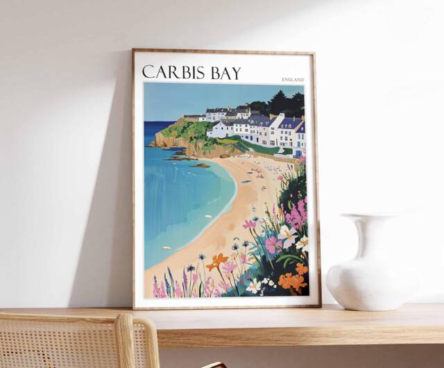 Carbis Bay Poster, Cornwall England Travel Coastal Wall Art, UK Home Decor, Beach, Coast ...