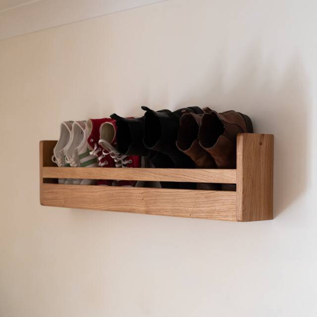 Wall Mounted Oak Shoe Rack For Hallway, Shoe Storage, Hallway Decor ...