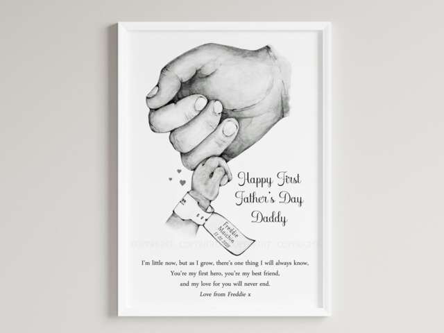 Personalised First Father's Day Daddy's Print Fist Hands One Child Only ...