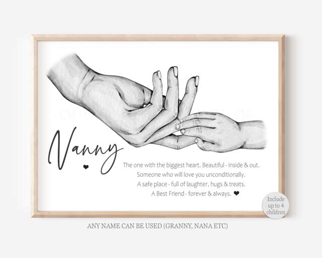 Personalised Family Nanny Print Gift Up To 4 Children Only Unframed by ...