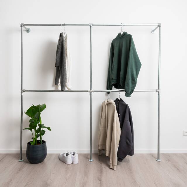 Clothes Rack Industrial Eike Silver - Walk-In Wardrobe Wall-Mounted Design Ready-To-Assemble ...