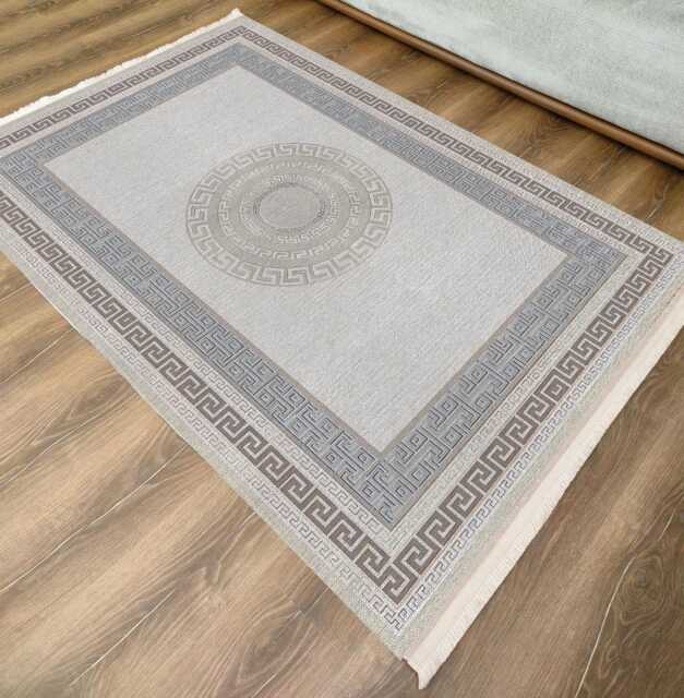 Classic Greek Key Area Rug With Medallion Center, Elegant Washable ...