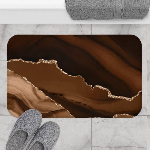Bohemian Bath Mat & Rug, Beige Chocolate Brown Beige Agate Quartz ...