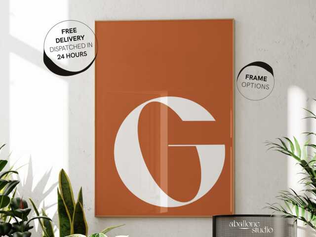 Personalised Retro Initial Letter Print, Custom Name Initials Gift ...