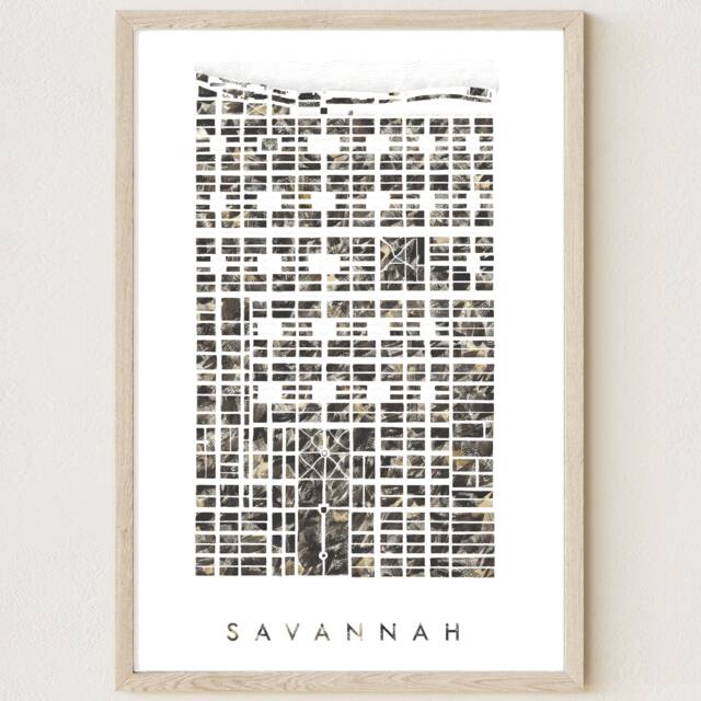 Savannah Map Urban Fabric Watercolor Texture Painting Georgia City ...