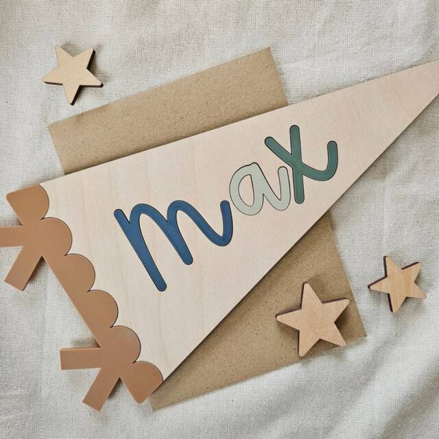 Personalised Wooden Pennant Sign - Custom Name Flag For Kids Room Or ...