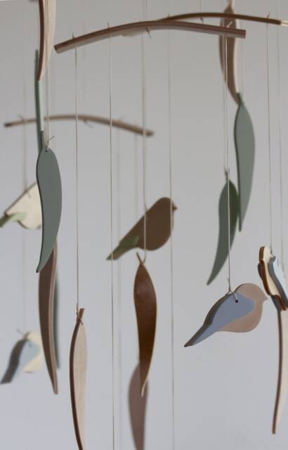Handmade Wooden Bird Mobile Birds & Eucalyptus Leaves Nursery Decor by ...