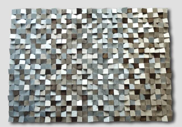 3D Wood Wall Art, Metalic Mosaic Hanging, Textured Decor, Modern Wooden ...