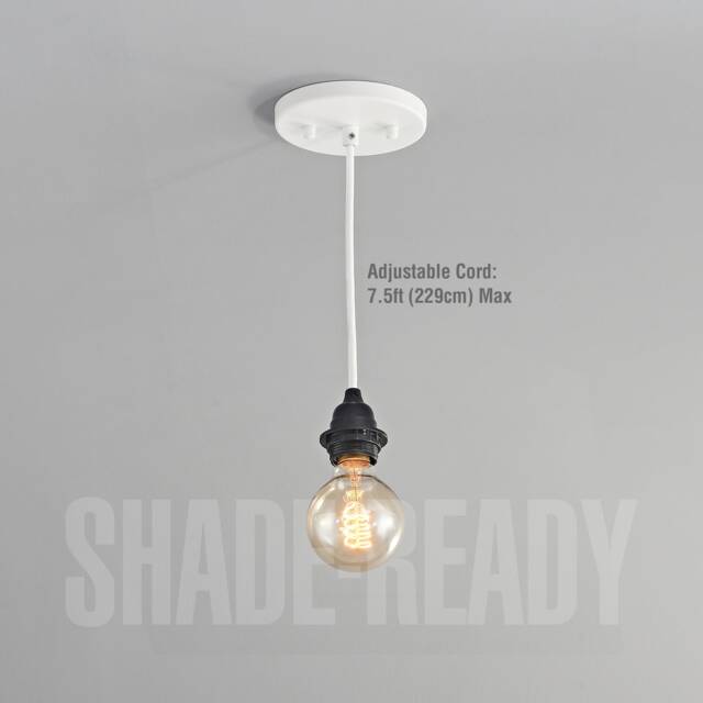 Shade-Ready Pendant Light Kit With White Fabric Cord & Black Threaded ...