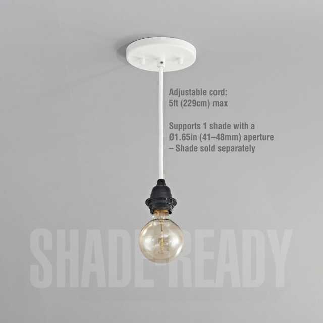1-Light Shade-Ready Pendant With White Fabric Cord & Black Threaded ...