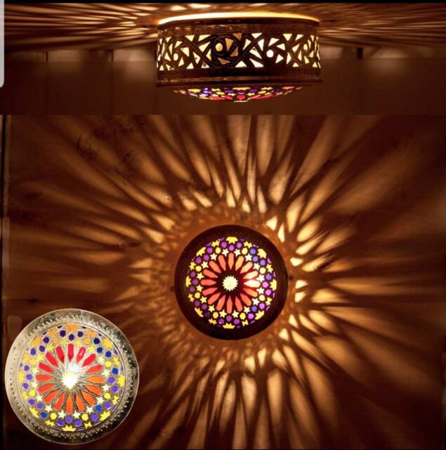 Brass Moroccan Mosaic Glass Wall Sconce Light Lamp, Flush Light ...
