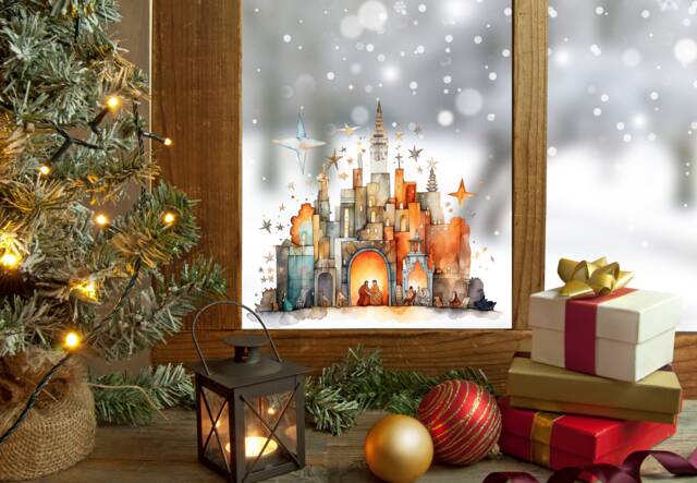 Christmas Window Sticker, Nativity Scene Double-Sided Reusable Sticker ...