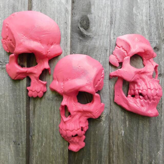 Pink Skulls Wall Art Set Of 3, Decayed Style 3D Printed Human by Etsy ...