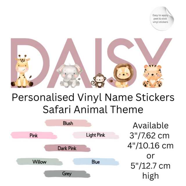 Personalised Name Stickers Jungle Animal Theme, Safari Theme Names ...